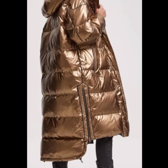 Jackets & Coats | Maxi Shiny Puffer Coat In Gold | Poshmark